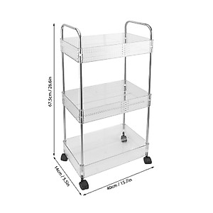 Fockety 3 Tier Rolling Cart, Special Seam Design Slim Storage Cart with Wheels, Versatile and Practical Mobile Storage Rack Mobile Shelving Unit for Kitchen Bathroom Laundry, White (S)
