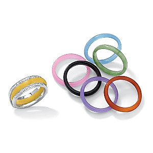 PalmBeach Sterling Silver Multicolor Jade 8 Piece Interchangeable Ring Set Sizes 5-10 Size 8