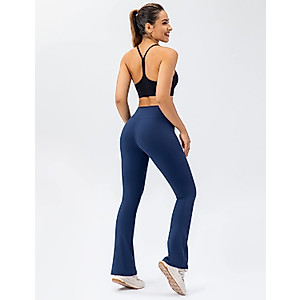 Ukaste Women's Casual Bootleg Yoga Pants Flare V Crossover Waisted Workout Leggings (Dark Blue, M)