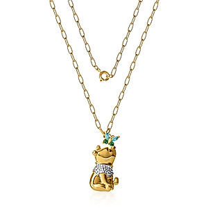 Disney Winnie the Pooh Pendant Necklace Paper Clip Chain 18-Inch - Flash Plated Necklace with Butterfly and Pooh Pendant - Winnie the Pooh Jewelry