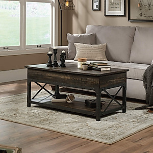 Sauder Steel River Rustic Industrial Style Lift Top Coffee Table, Coated Metal and Carbon Oak