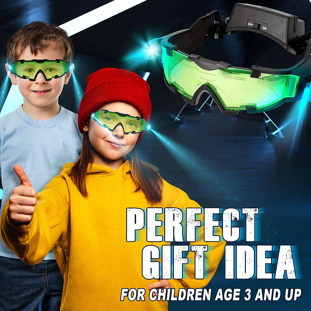 Uten Night vision Goggles for Kids, Adjustable Elastic Band Glasses with LED Light Beams, Spy Gear with Flip-Out Lights Green Lens, Spy Role Play, Birthday Gifts and Christmas Gifts for Kids.