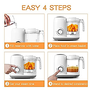 AMZBABYCHEF Baby Food Maker, 4 in 1 Baby Food Processor and Steamer, Puree Blender, Multifunctional Baby Puree Maker, Dishwasher Safe, White