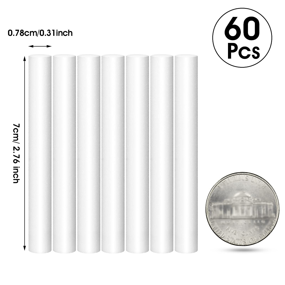 60 Pieces 2.75 X 0.31 Inch Car Diffuser Sponges Refill Sticks Humidifier Filter Replacement Wick Absorbent Sponge Sticks for Mini Car Office Bedroom Humidifier Ultrasonic Aroma Diffuser