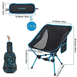 G4Free Folding Camping Chairs, Ultralight Compact Backpacking Folding Chairs Lawn Chairs Heavy Duty 330lbs with Side Pockets Packable for Outdoor Camp Travel Beach Hiking Blue
