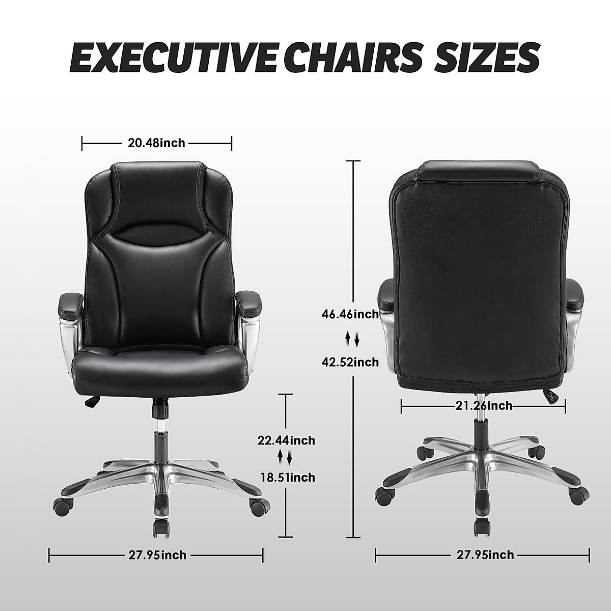 SOMEET Office Executive Chair, Ergonomic Adjustable High Back Leather Office Chair with Padded Armrest, Big and Tall Office Chair with Swivel Rolling Wheels, Home Desk Chairs for Working Study Black
