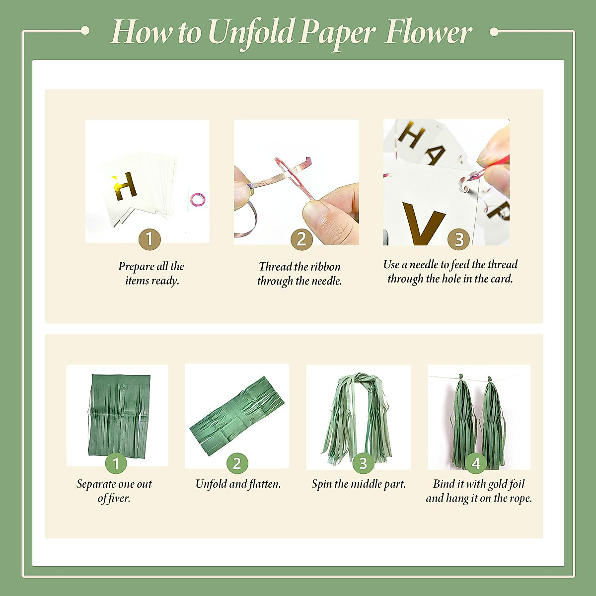 Sage Green Birthday Party Decorations with Birthday Banner,Tissue Tassels Paper Pompoms,Balloons,Birthday Sash,Cake Topper Birthday Decorations for Women Adults