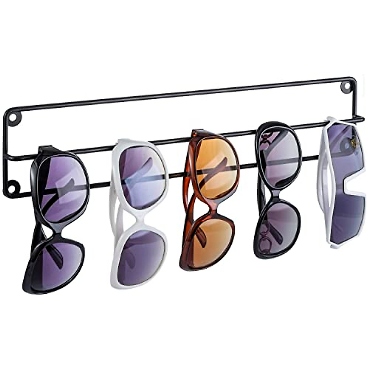 MyGift Modern Minimalist Sunglasses Hanger Holder Matte Black Metal Wire Wall Mounted Eyewear Display Rack, Hanging Eyeglasses Storage Rail Bar