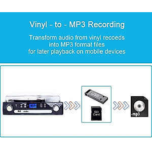 DIGITNOW Bluetooth Record Player with Stereo Speakers, Turntable for Vinyl to MP3 with Cassette Play, AM/FM Radio, Remote Control, USB/SD Encoding, 3.5mm Music Output Jack(Black)