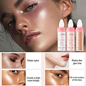 3 Pack Polvo De Hadas Fairy Highlight Patting Powder Body Brightens the Natural Three-dimensional Patting Powder Blusher (White Moonbeam+Pink+Golden Brown)