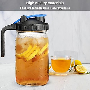 64 OZ Mason Jar Pitcher Wide Mouth, Glass Mason Jar Pitcher with Airtight Lid - 2 Quart Pitcher for Iced Tea, Cold Brew, Sun Tea, Juice, Coffee