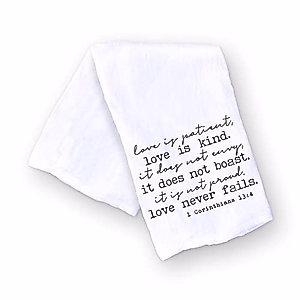 Handmade Corinthians Kitchen Towels - 100% Cotton Dish Towel Love is Patient Love is Kind - Valentine Engagement Bridal Shower Newlywed Hostess Gift (Love is Patient Love is Kind)