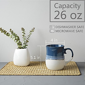 Bosmarlin Extra Large Ceramic Coffee Mug, 26 Oz, Dishwasher and Microwave Safe, Big Oversized Tea Cup, Reactive Glaze (Deep Blue)