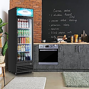 BODEGACOOLER Commercial Merchandiser Refrigerator, Glass Door Display Refrigerator,Upright Beverage Display Cooler with Soft LED Light, Adjustable Shelves and Drink Organizers, 9 Cu. Ft,Black