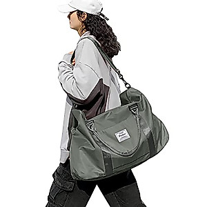 Travel Duffel Bag for Women, Overnight Weekender Bag with Wet Pocket & Trolley Sleeve, Carry On Tote for Sports Gym ,Green