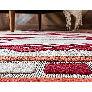 Unique Loom Outdoor Modern Collection Area Rug - Albuquerque (8' x 10' Rectangle, Burgundy/ Beige)