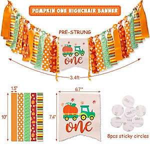 Vansolinne Little Pumpkin First Birthday Highchair Banner Decorations, Fall Harvest Birthday Highchair Banner Cake Smash Cone Hat Decorations Set for Baby Boy Girl 1st Birthday Party Supplies, 3 in 1