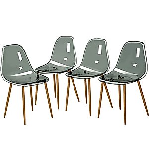 GreenForest Acrylic Ghost Chairs Set of 4, Dining Kitchen Room Chairs with Crystal Seat, Modern Shell Lounge Chair, Greyish Green