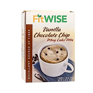 FITWISE - High Protein Mug Cake Mix, 15g Protein, Low Calorie, Low Net Carbs, Low Fat, High Fiber, Gluten Free, Ideal Protein Compatible, 7 Servings Per Box (Vanilla Chocolate Chip)