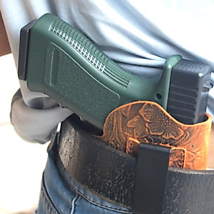 JJNUSA Leather IWB Holster, Genuine Leather Gun Holster for Glock 19 42 43X, Ruger LCP LC9S Security 9 Max 9, Taurus G2 G2C G3C GX4, Springfield Hellcat XD, Sig P365 P320, M&P Fits Most 9mm Flower