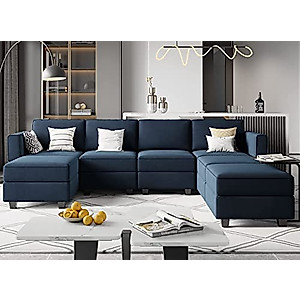 Belffin Modular Sectional Sofa U Shaped Sectional Couch with Reversible Chaises Velvet Modular Sofa with Storage Seat Blue