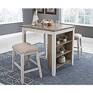 Signature Design by Ashley Skempton 3 Piece Counter Height Dining Set, Includes Table and 2 Barstools, Whitewash