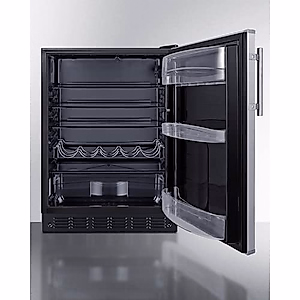 Summit FF6BK2SS 24” Wide Under Counter Refrigerator 5.5 cu.ft. Made in Europe with Automatic Defrost Operation, Reversible Stainless-Steel Door, and Deluxe black interior (Right-Hand Door)