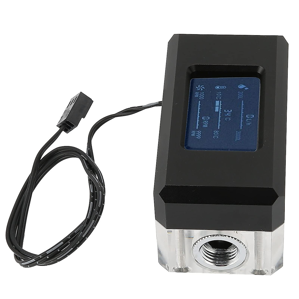 PC Water Cooling Thermometer, Smart LCD Speed Temperature Detect, PC G1/4 Thread Water Cooling System Temperature Meter for Computer Laptop