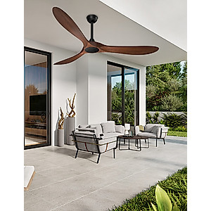 BECLOG Ceiling Fan With Remote Control,Indoor/Outdoor Ceiling Fans with Noiseless DC Motor and 3 Downrods.60 inches Ceiling Fans No Lights Plastic Fan Blade Walnut Look