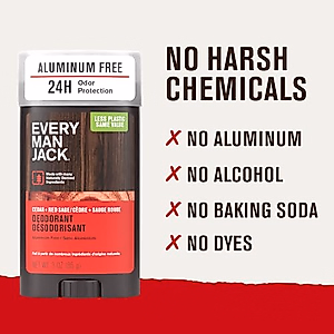 Every Man Jack Cedar + Red Sage Men’s Deodorant - Aluminum Free Deodorant - 24-Hour Odor Protection w/Naturally Derived Ingredients - 3oz (2 Pack)