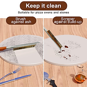 Weiwavivi 21'' Pizza Oven Brush,Brass bristles Pizza Stone Cleaning Brush with Scraper,Outdoor Pizza Oven Accessories