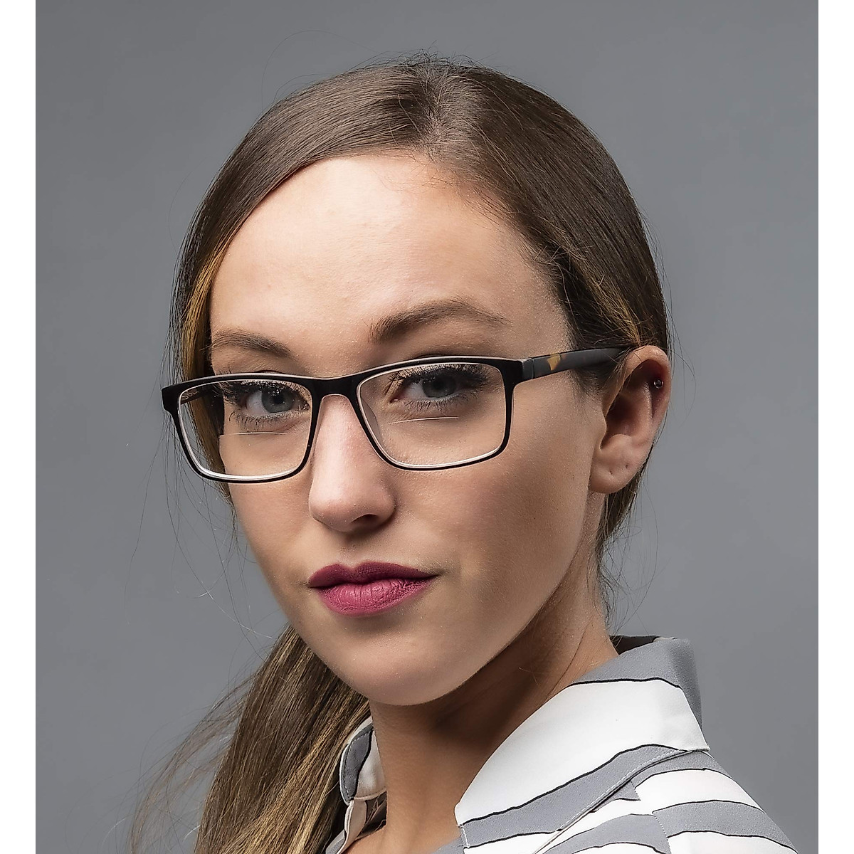 Yogo Vision Bifocal Reading Glasses for Men and Women, Rectangle MultiFocal Readers with Spring Hinges, Retro Design Black/Havana 1.75