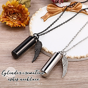 MTLEE Urn Necklace for Ashes Cremation Jewelry for Ashes, 6 Pieces Stainless Steel Cremation Jewelry for Women Men, Memorial Necklace Angel Keepsake Cylinder Pendant with Filling Kit (Black, Silver)