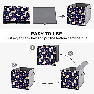 Corgi's Dog Storage Bins Cubes Foldable Fabric Organizers with Handles Clothes Bag Book Box Toys Basket for Shelves Closet 10.6"
