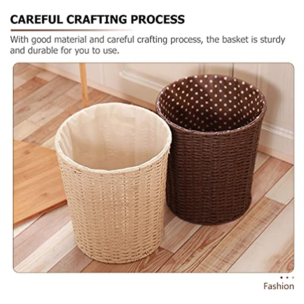 Zerodeko Woven Baskets Rattan Trash Can Wicker Waste Basket Woven Wastebasket Rustic Farmhouse Laundry Storage Basket Bin for Living Room Bedroom Bohemian Decor Beige Wicker Hamper