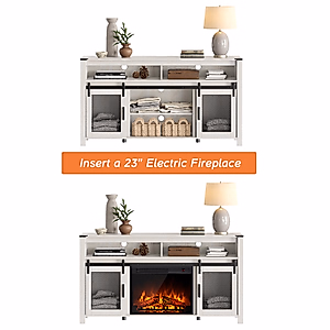 WAMPAT TV Stand for 65+ Inch TV, Farmhouse 32" Tall Highboy Entertainment Center w/Sliding Mesh Doors, Rustic Media Console w/Storage Shelf, Wood Television Stand for Living Room, Antique White