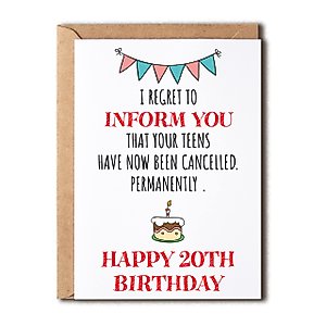 LillaGifts Funny 20Th Birthday Card - 20Th Birthday Card - For Son Daughter Sister Brother Nephew Niece Grandson, 5 x 7 inches