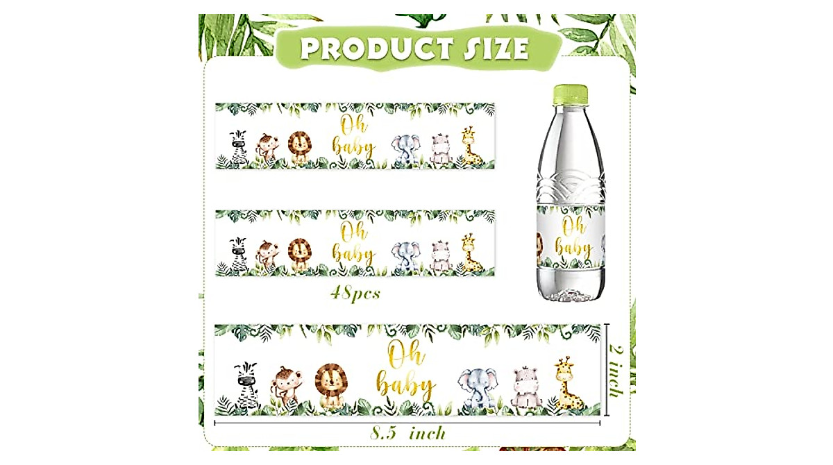 Jungle Animal Water Bottle Labels for Baby Showers & Parties