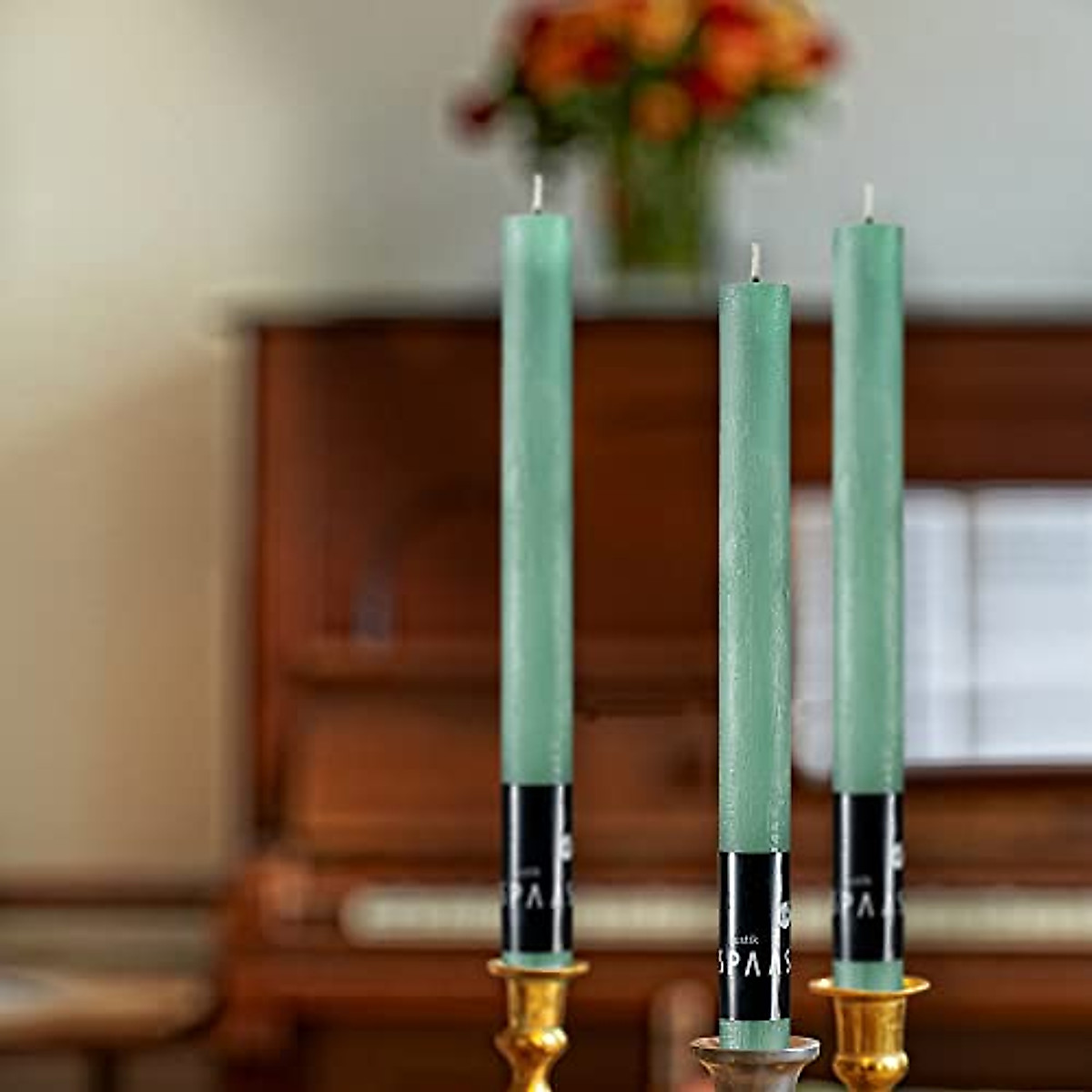 SPAAS Rustic Green Dinner Candles - 10" Tall Rustic Candles, Set of 6 Dripless Green Candles - Unscented Long Burning Decorative Candles for Home Decor, Table Candles, Party, Weddings, and Holiday