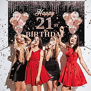 Vlipoeasn 21st Birthday Decorations for Her Rose Gold 21st Birthday Backdrop 21st Birthday Banner Happy 21st Birthday Party Supplies 21 Years Old Birthday Decoration