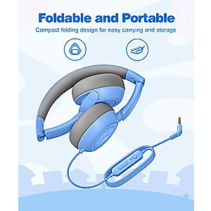 Link Dream Kids Headphones for School with Microphone Stereo On-Ear Folding 85/94dB Volume Control Child Headphones for Kids/Boys/Girls/iPad/Fire Tablet/PC/Travel, Blue