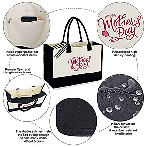 BeeGreen Mother's Day GiftsTote bag for Women w Inner Zipper Pocket 13oz Canvas Personalized Bag for Beach Initial Bag Extra Large Utility Tote Reusable Grocery Bags for Birthday Shopping Travel