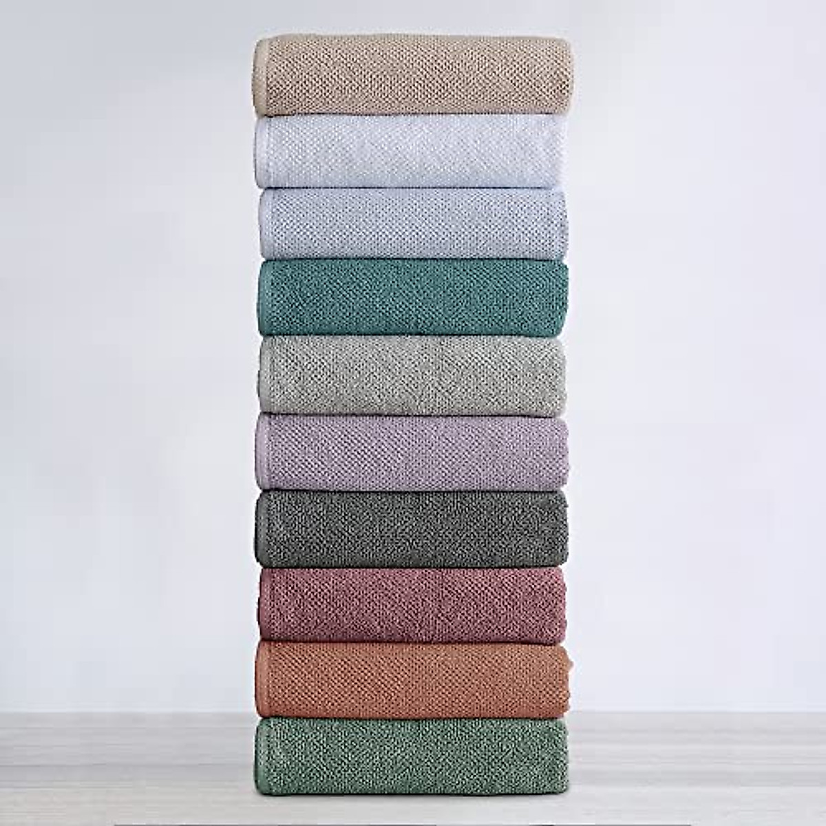 Great Bay Home 12-Pack 100% Cotton, Quick-Dry Textured Washcloths. Ultra-Absorbent, Popcorn Weave. Acacia Collection. (Wash 12pk, Eucalyptus)