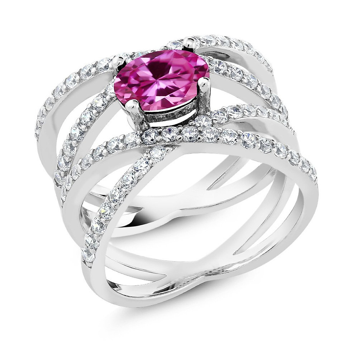 Gem Stone King 925 Sterling Silver Oval Gemstone Birthstone Criss Cross Engagement Ring | Oval 8X6MM Ring For Women | Available In Size 5, 6, 7, 8, 9