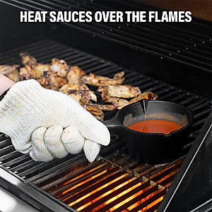 Small Cast Iron Basting Pot with Silicone BBQ Brush – Cast Iron Saucepan for Grilling, Smoking, and BBQ Accessories, 15 Oz