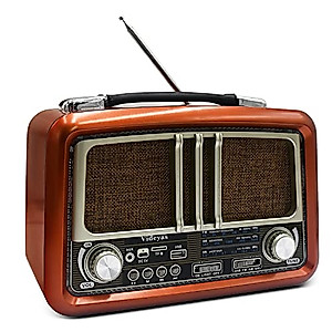 Retro Portable Radio AM FM Shortwave Radio Built-in Battery-Powered Vintage Radio with Bluetooth Speaker, AUX TF Card USB Disk MP3 Player, Suitable for Home Kitchen Outdoor(Videyas S305)