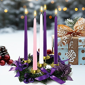 Mega Candles 5 pcs Unscented Christmas Advent Candles Set, Hand Poured Premium Wax Taper Candle 10 Inch x 7/8 Inch, Holidays, Celebrations, Devotional, Church, Wreath, Party, Gifts