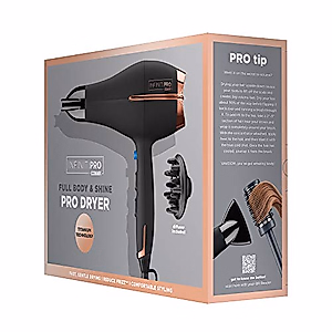 INFINITIPRO BY CONAIR Hair Dryer with Diffuser, 1875W AC Motor Pro Hair Dryer with Ceramic Technology, Includes Diffuser and Concentrator, Black