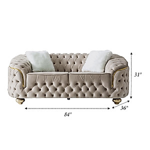 Beyan Signature Bursa 84 in. Loveseat in Cream Velvet