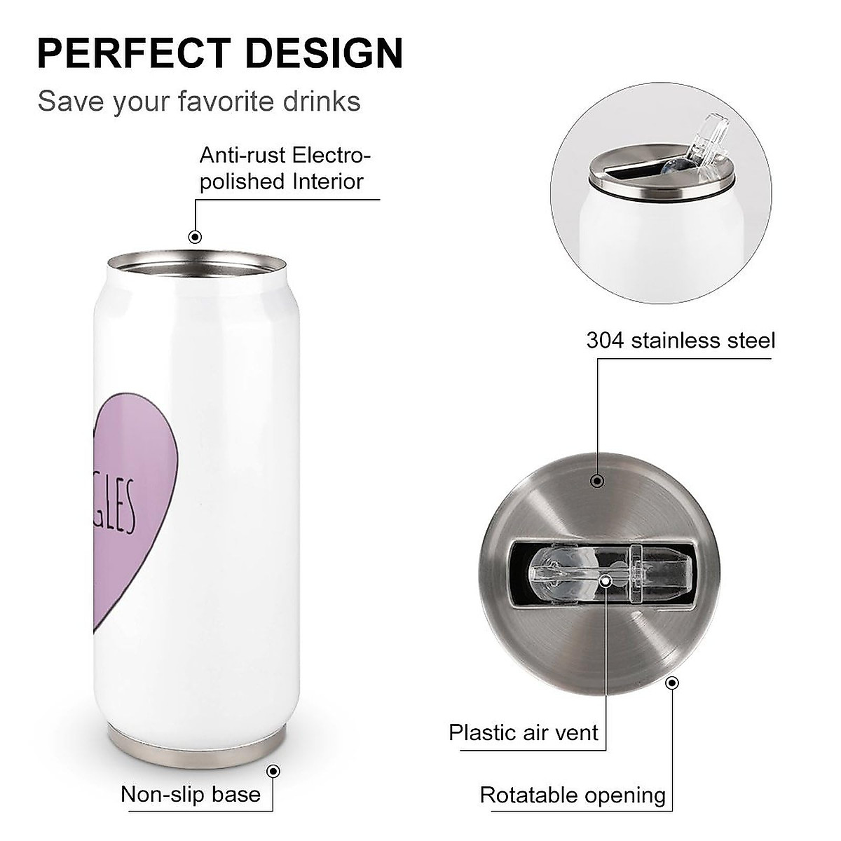 Puggle Love Insulated Tumbler Stainless Steel Travel Mug Coffee Cup with Lid And Straw 500ml